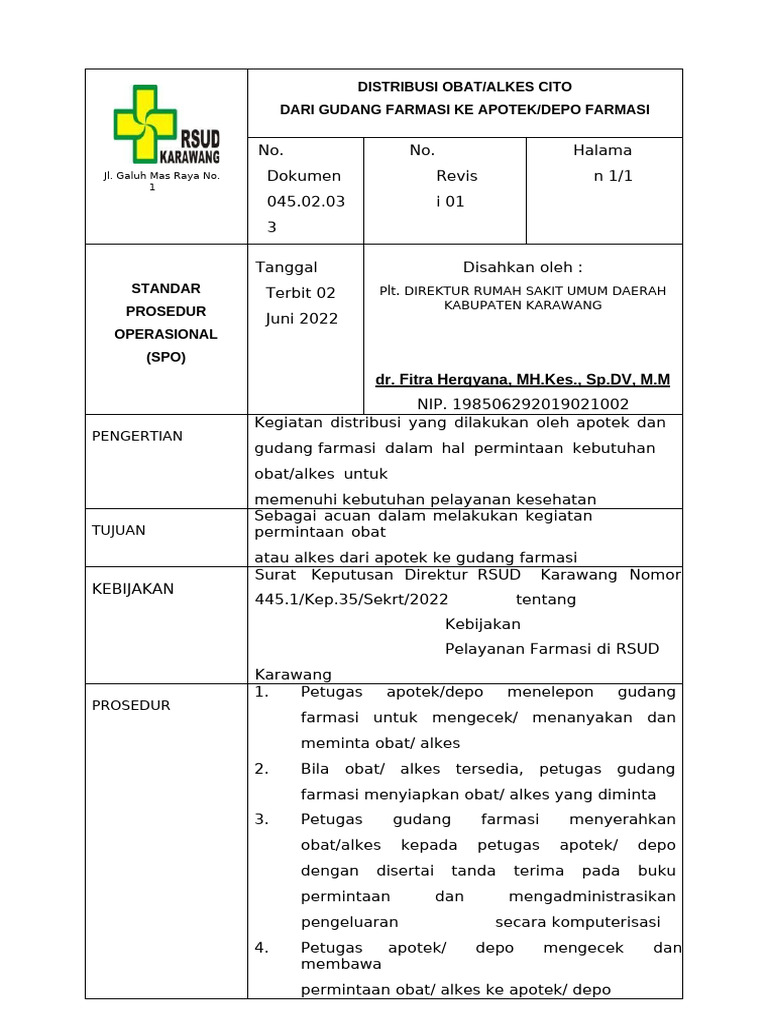 033 DISTRIBUSI OBAT DAN ALKES CITO DARI GUDANG KE DEPO ATAU APOTEK 67 ...