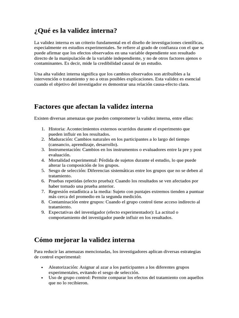 Validez Interna | PDF | Experimentar | Validez (Estadísticas)