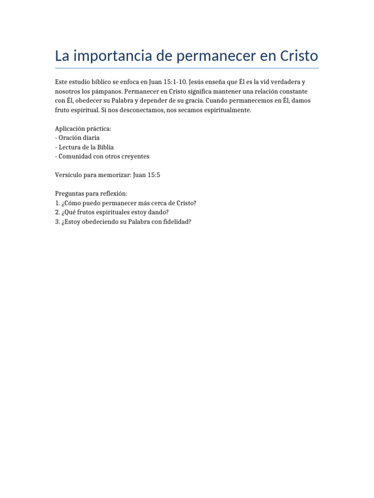 Permanecer en Cristo: Juan 15:1-10 | PDF