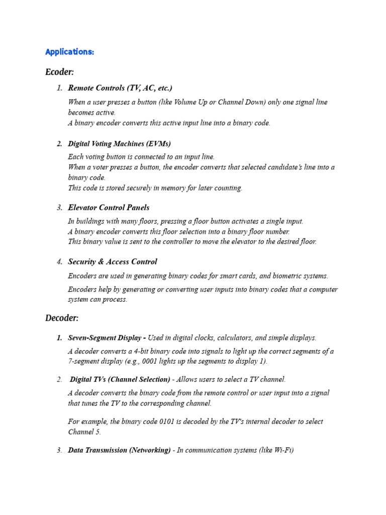 Applications of Half Adder, Full Adder, Encoder, Decoder, and ...