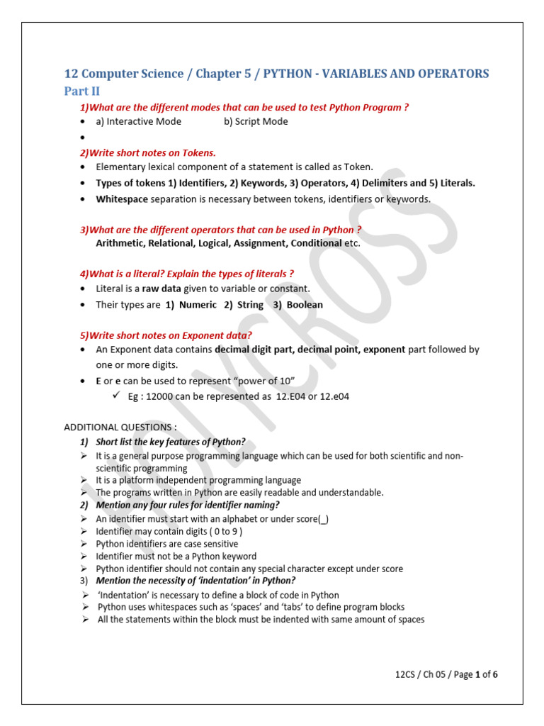 12 Cs BB CH 05 Python Variable and Operators v9 | PDF | Python ...