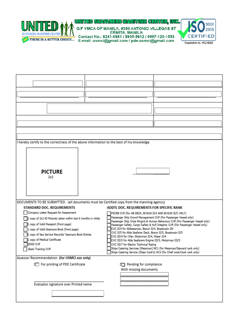 PDE APPLICATION FORM (Fillable) 1 - Ratings | PDF | Sailor | Water ...