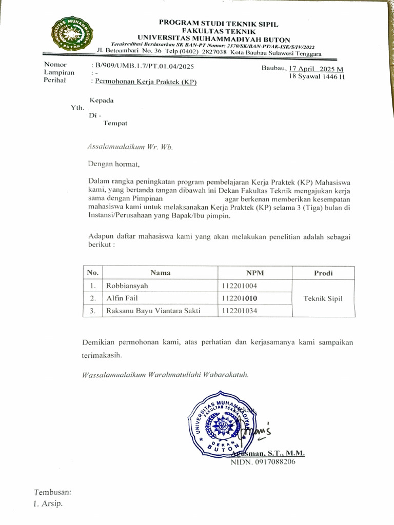 Surat KP (Kerja Praktek) | PDF