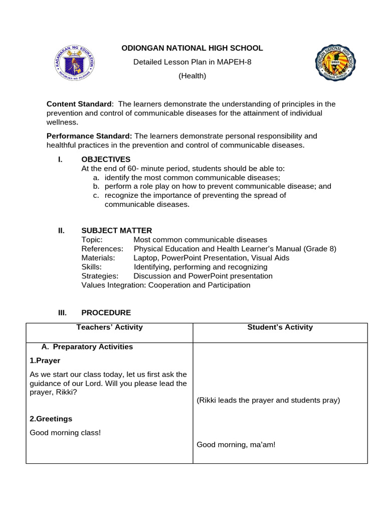 Communicable Diseases Lesson Plan | PDF | Infection | Tuberculosis