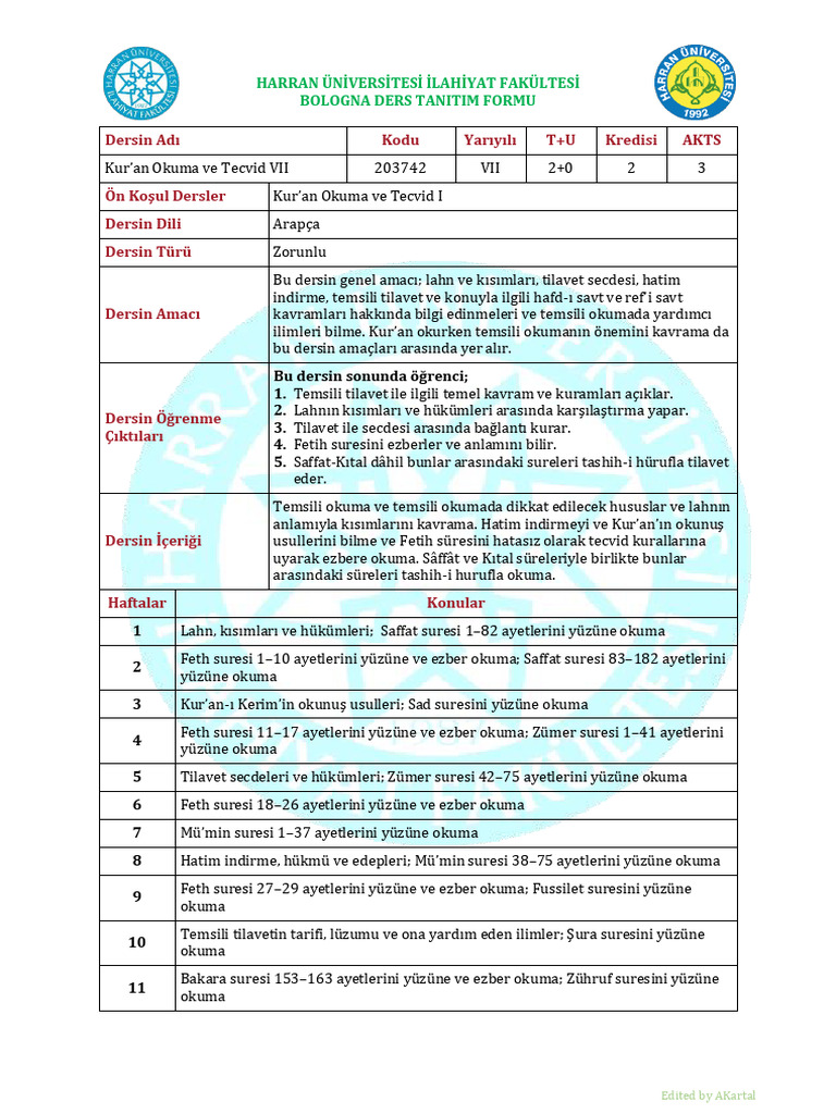 Kur'an Okuma Ve Tecvid VII | PDF