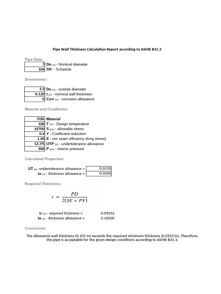 ASME B31.3 Pipe Thickness Calculation | PDF