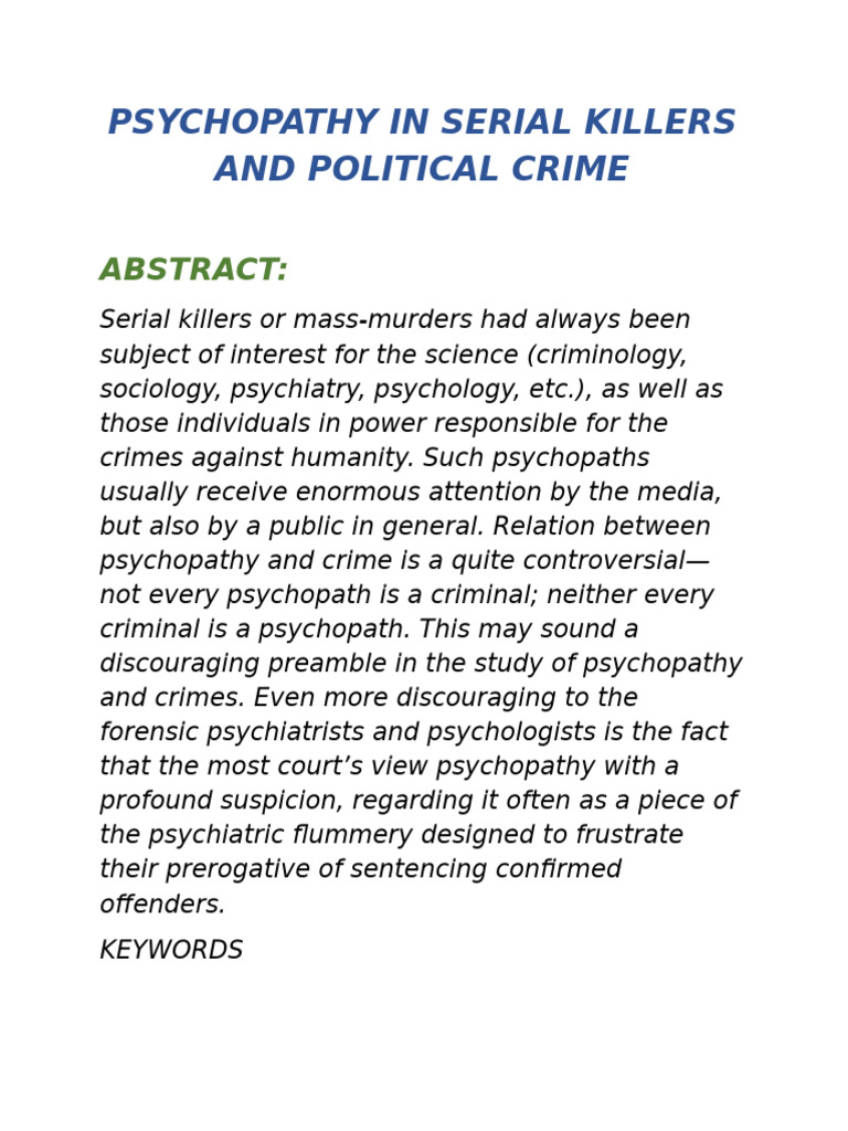 Psychopathy in Serial Killers and Political Crime | PDF | Psychopathy ...