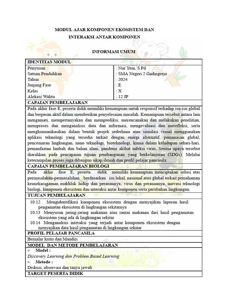 Modul Ajar Ekosistem | PDF