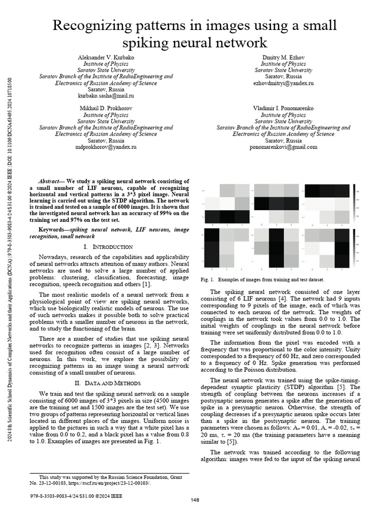 Recognizing Patterns in Images Using A Small Spiking Neural Network | PDF | Cognitive Science ...