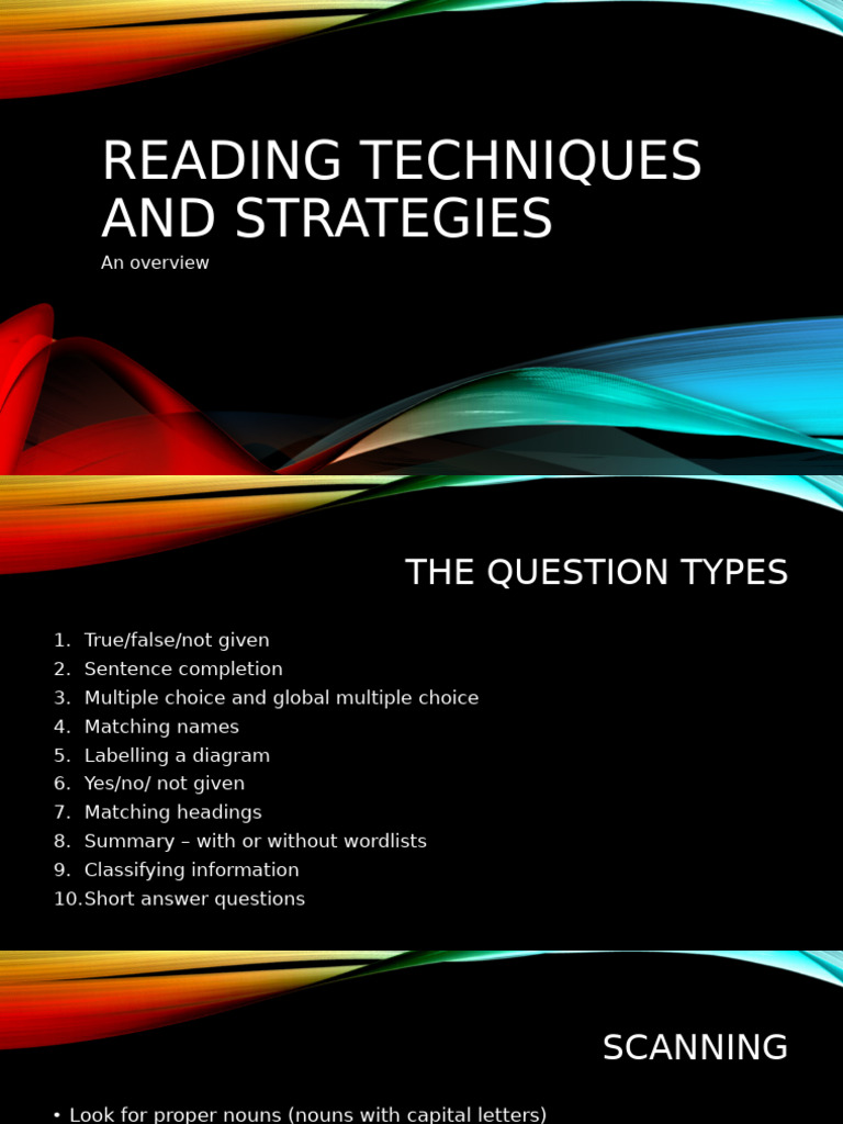 Reading Techniques and Strategies v4 | PDF | Multiple Choice | Verb