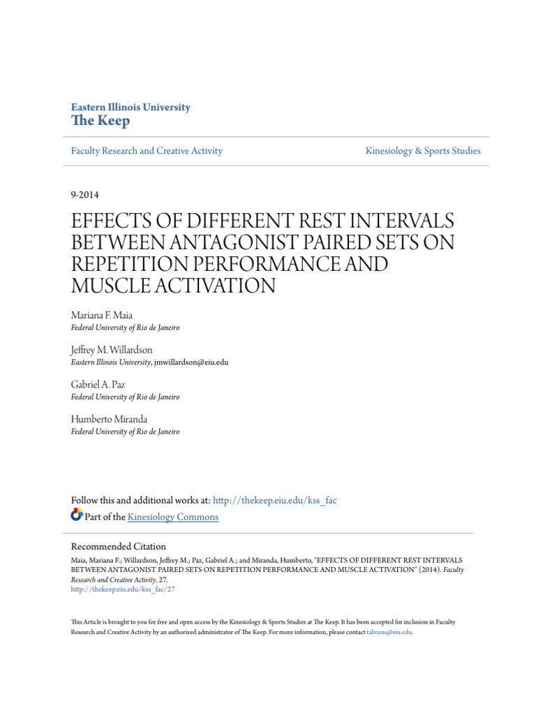 Effects of Different Rest Intervals Between Antagonist Paired Set | PDF ...