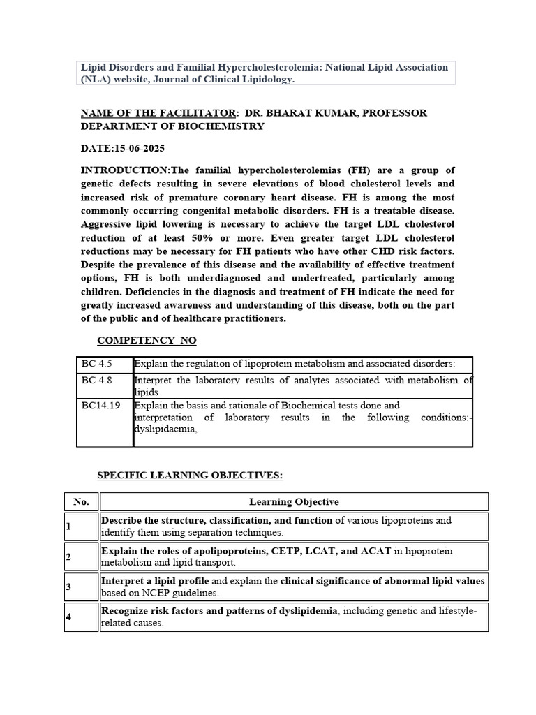 Dyslipidemia-Sdl Topic - Department of Biochemistry - 15!06!2025 | PDF | Lipoprotein ...