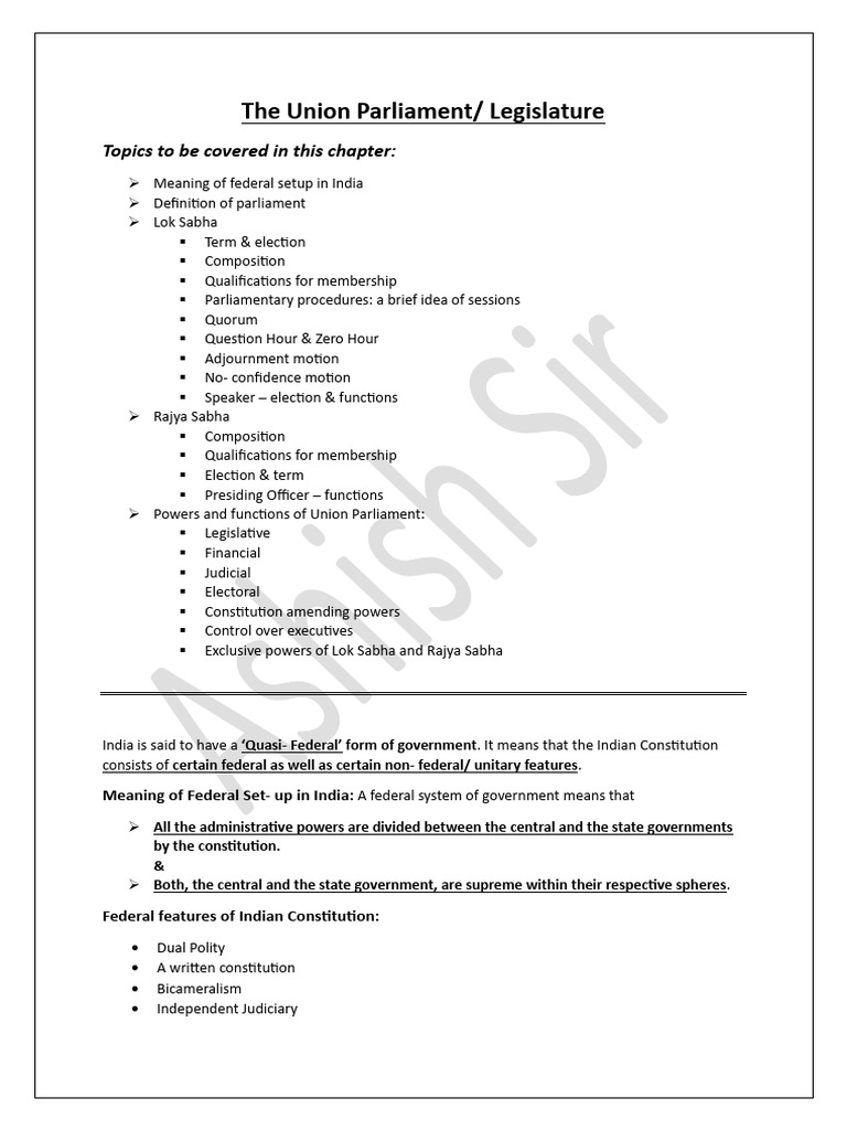 Understanding India's Union Legislature | PDF | Government Institutions ...