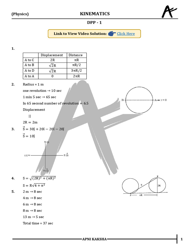 DPP - 01 (Video Solution) - Kinematics | PDF | Chess Theory | Chess