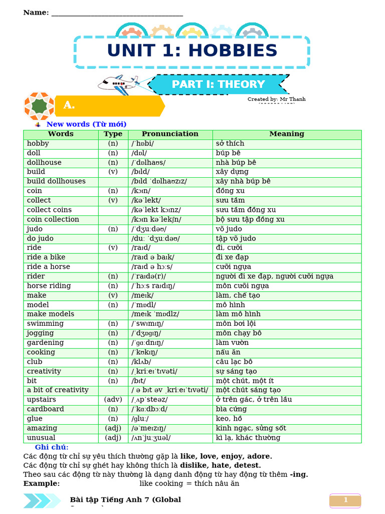 Unit 1 - GRADE 7 (HS) | PDF | Hobbies
