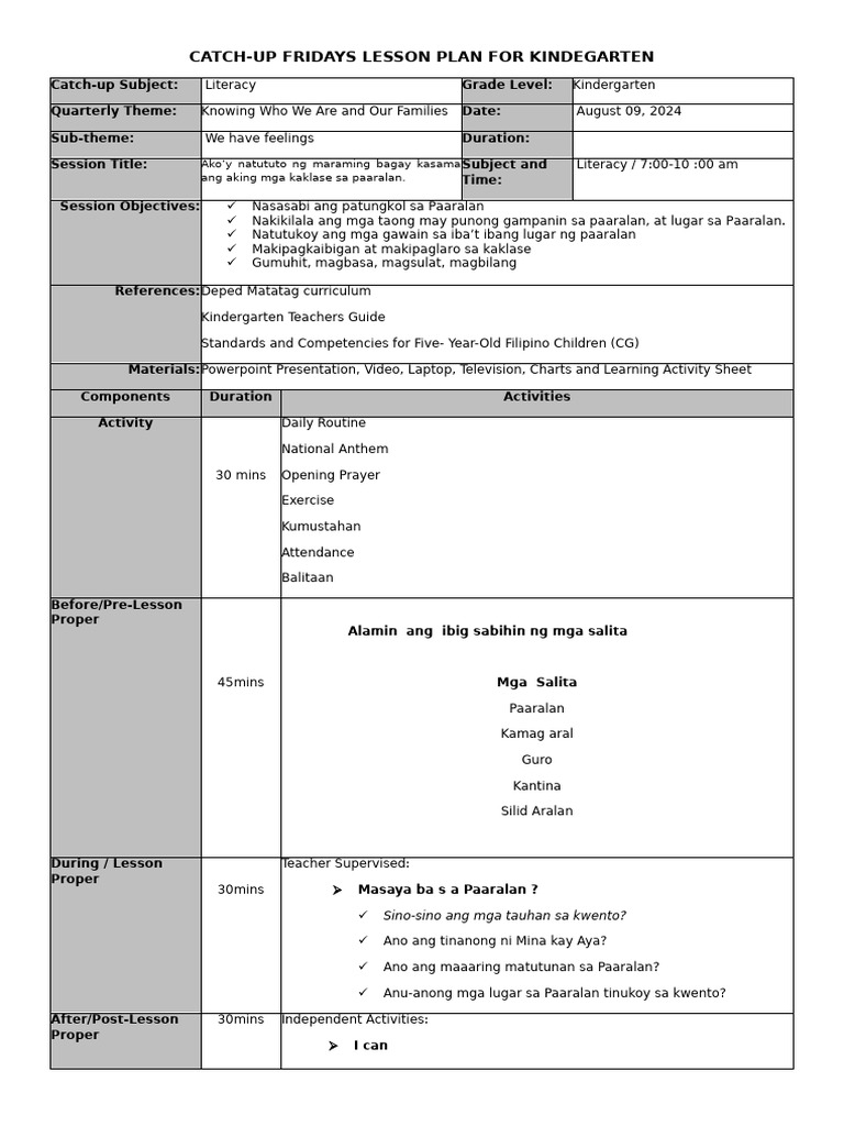 Catch Up q1 w2 Lesson Plan | PDF