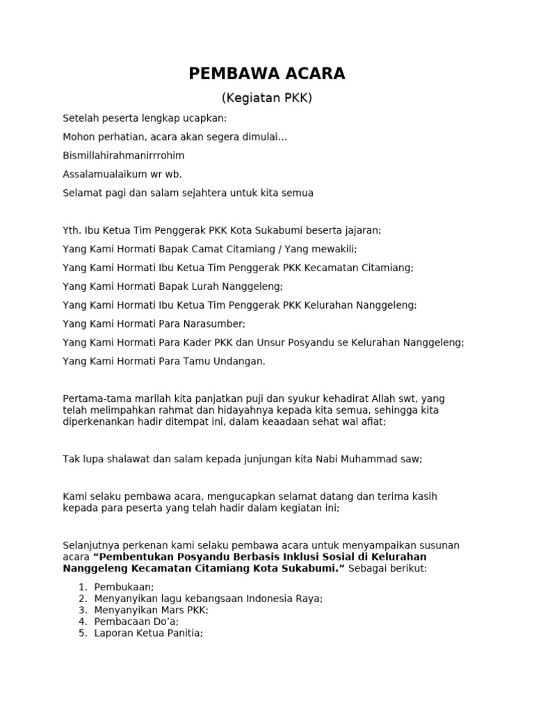 Dankel Pembawa Acara Keg. PKK | PDF