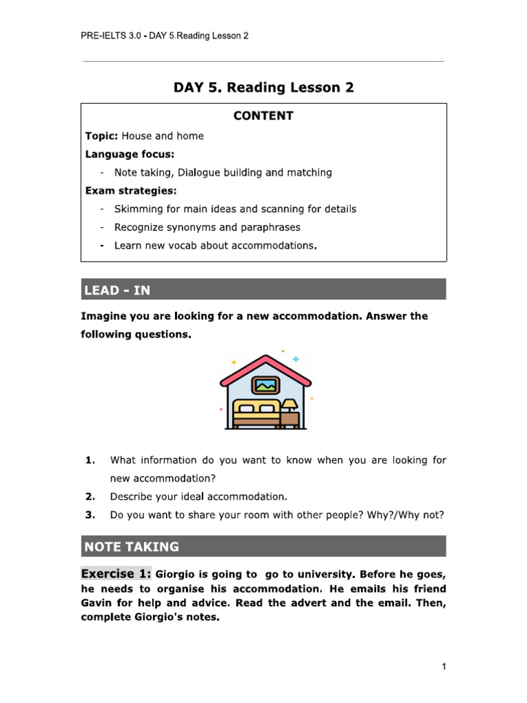 Pre-Ielts 3.0 - Day 5. Reading Lesson 2 | PDF