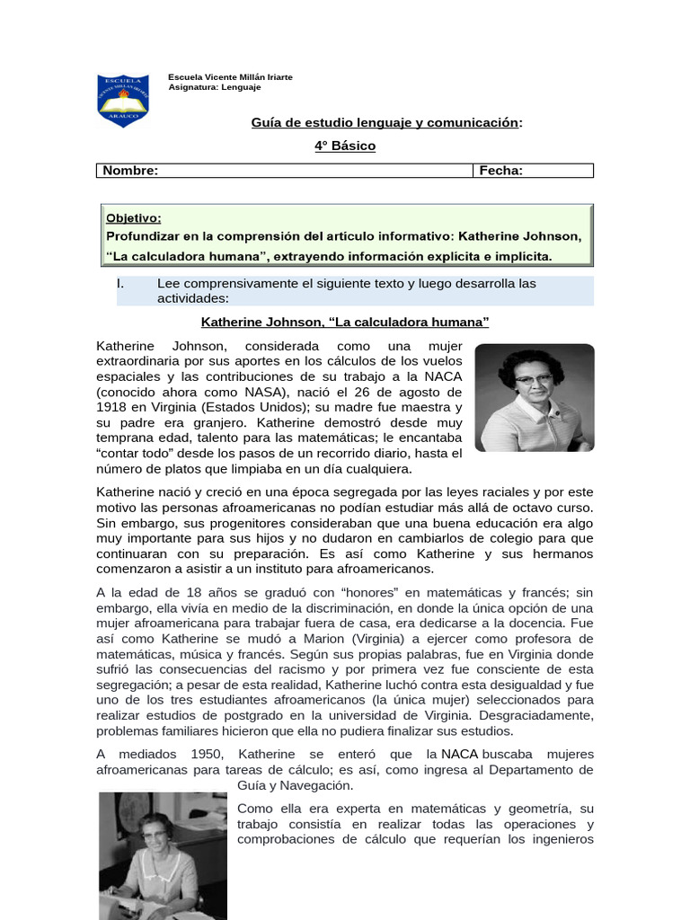 Artículo Informativo Katherine | PDF | Katherine Johnson
