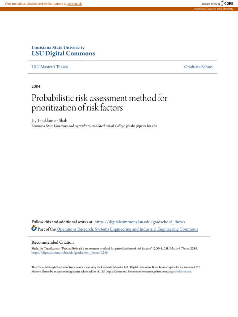 Probabilistic Risk Assessment Method For | PDF | Risk | Risk Management