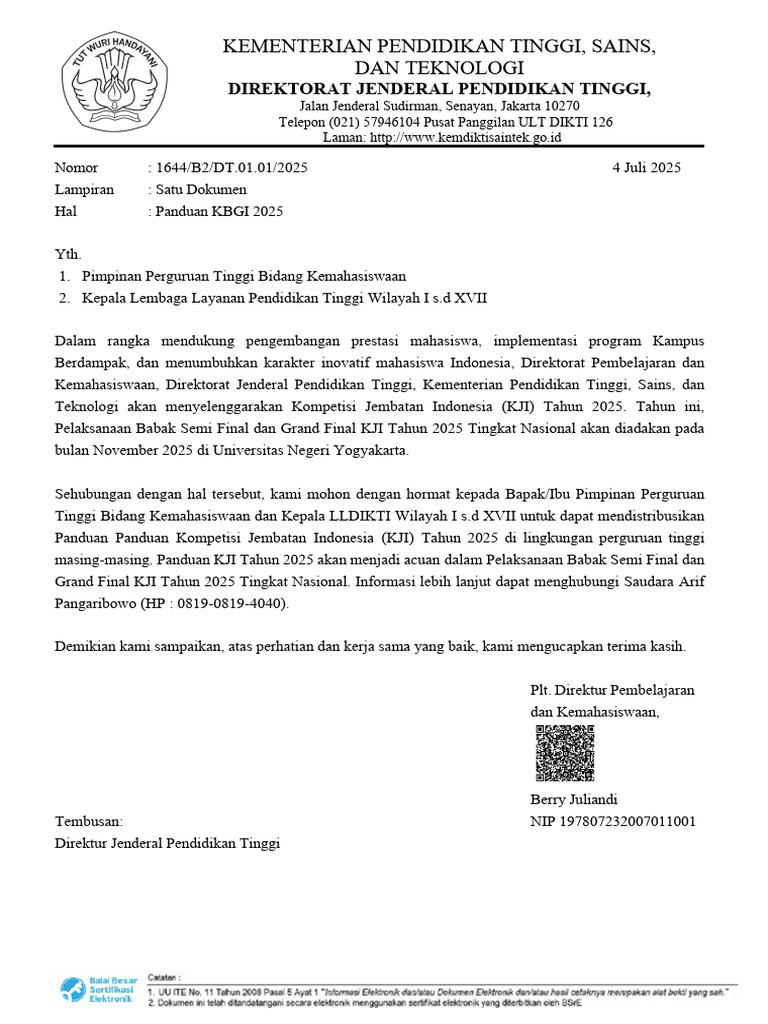 Surat Pengantar Panduan KJI 2025 | PDF