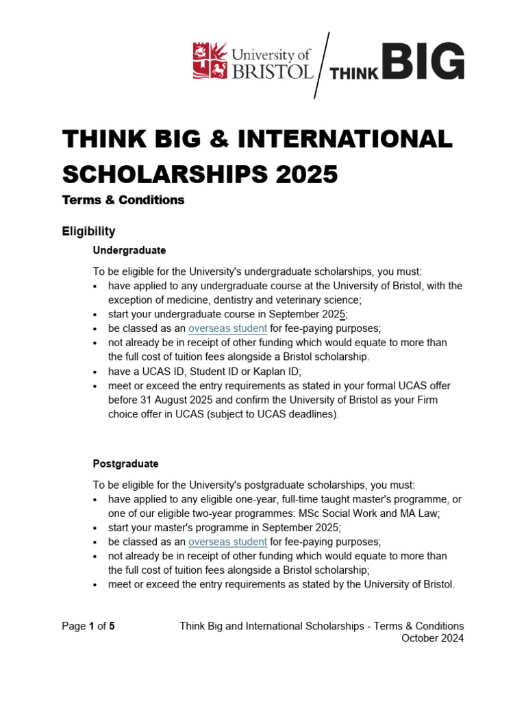2025 Think Big Terms & Conditions | PDF | Master's Degree | Postgraduate Education