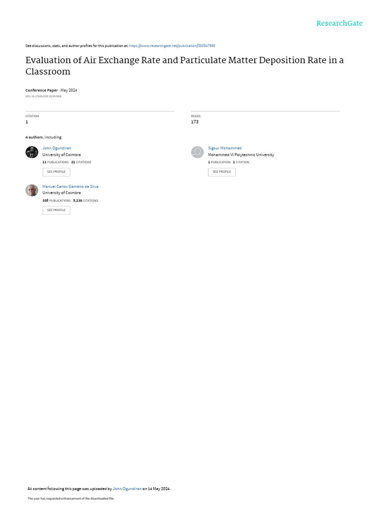 Evaluation of Air Exchange Rate and Particulate Matter Deposition Rate ...