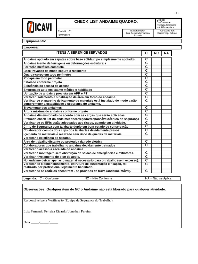 CHECK LIST ANDAIME | PDF | Andaime