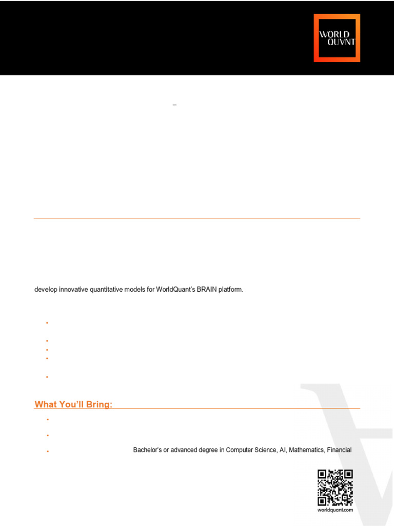 WorldQuant - BRAIN AI Researcher - Global - 2025 (40HRS) | PDF ...