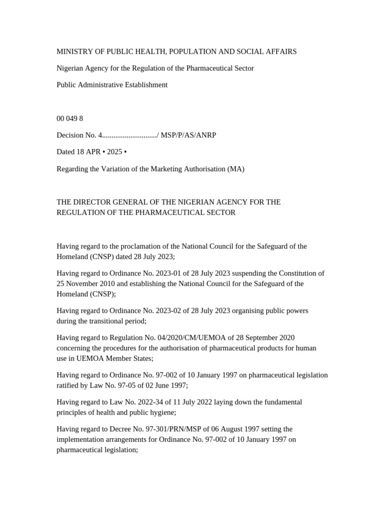 Marketing Authorisation Variation British English | PDF | Decree ...