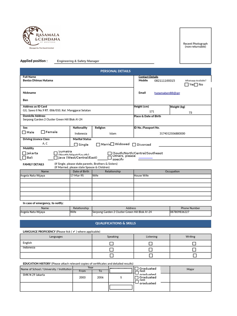 Employee Application Form | PDF