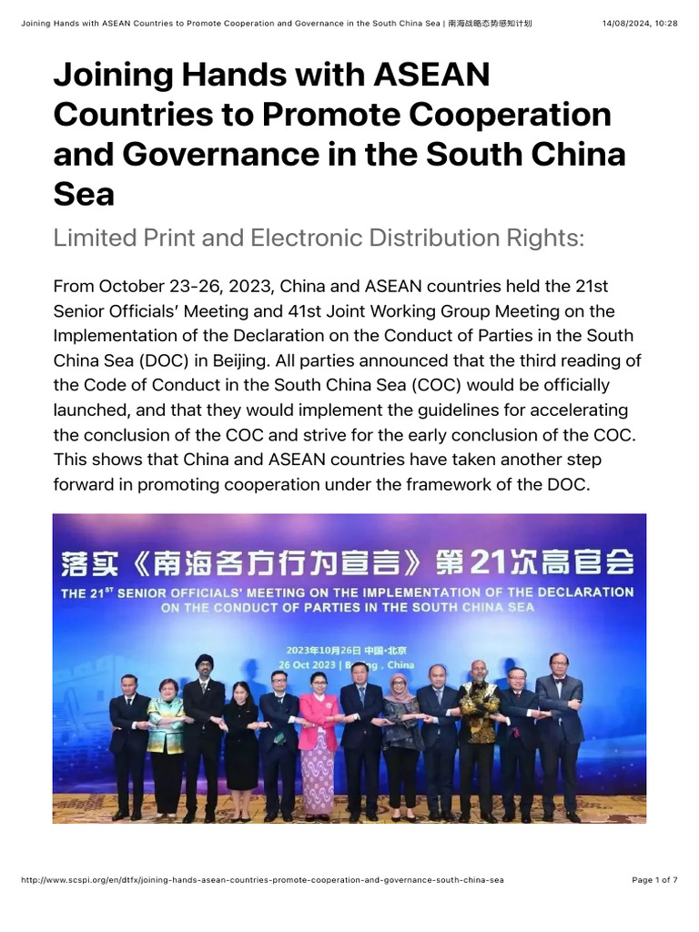 Joining Hands With ASEAN Countries to Promote Cooperation and ...