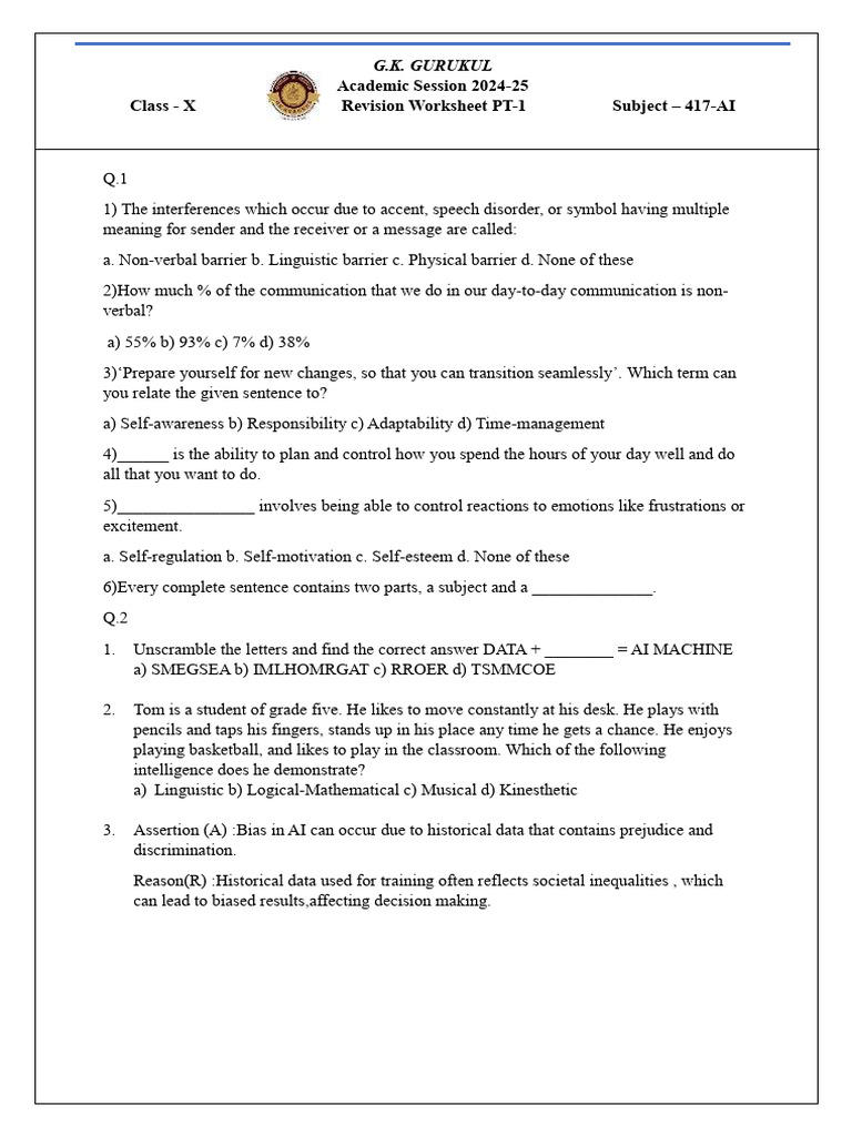 Revision Worksheet PT1 1 | PDF | Artificial Intelligence | Intelligence (AI) & Semantics