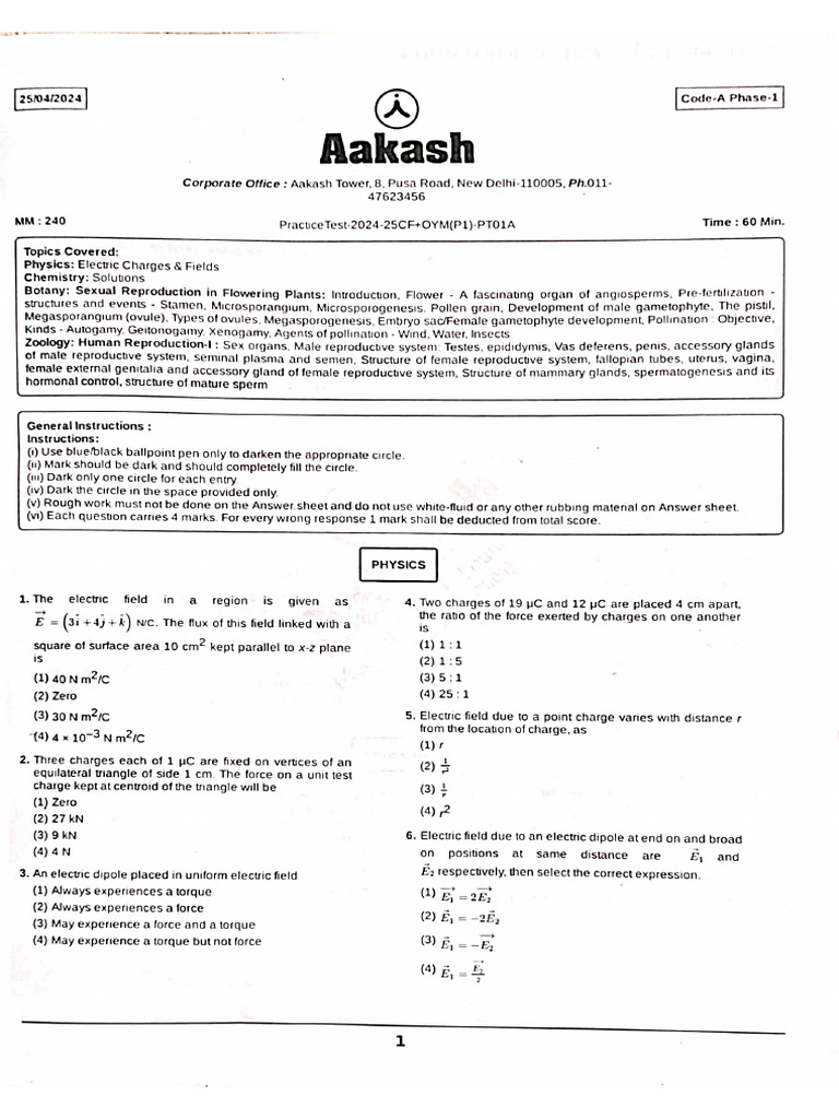 PT 01 Phase 1 Code A Oym Date 25-04-24 Highly Printable PDF | PDF