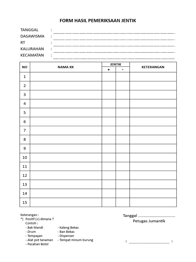 Form Hasil Pemeriksaan Jentik | PDF