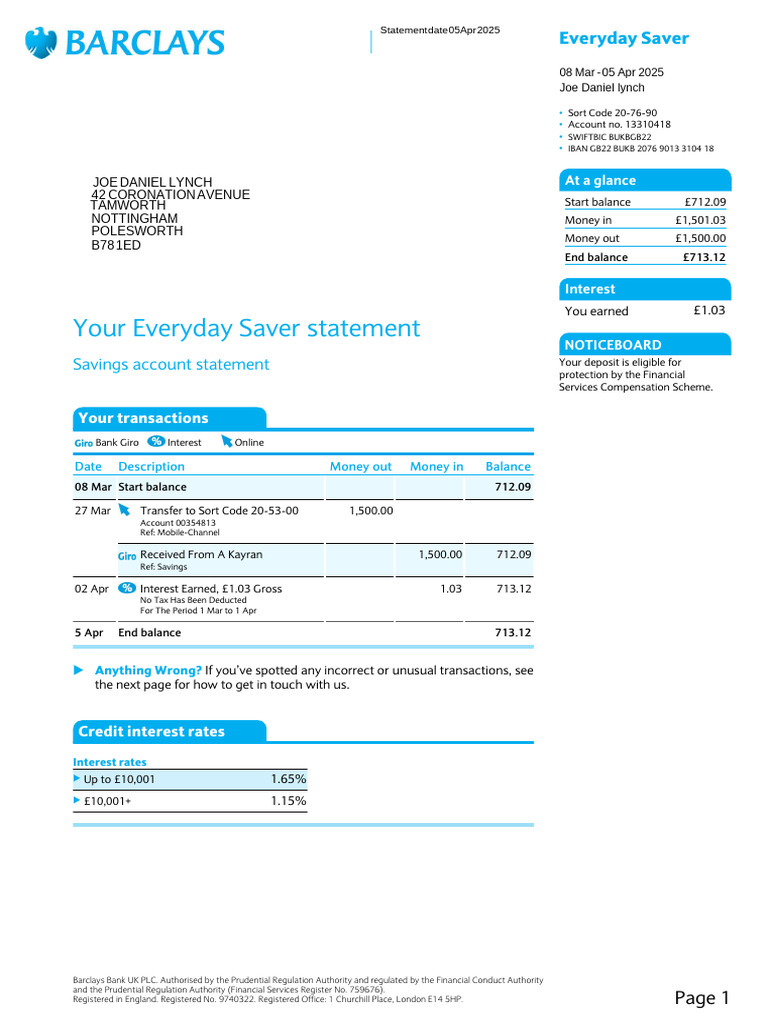 Proof of Address Bank Statement | PDF | Debit Card | Banks