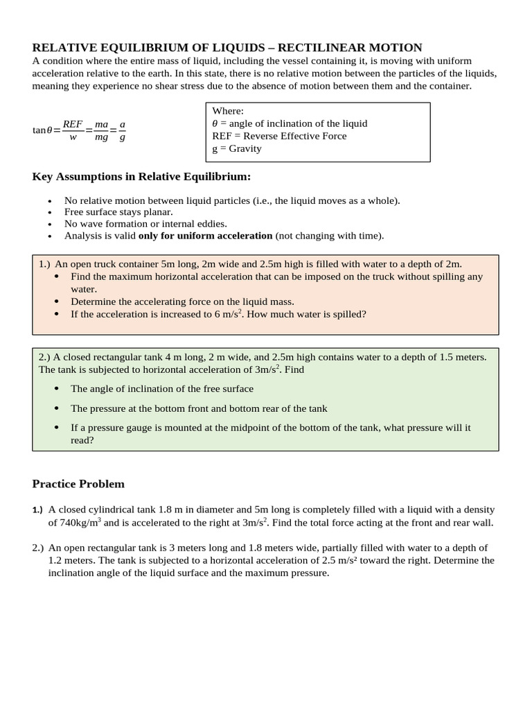 Lecture 4 Hydraulics Relative Equilibrium of Liquids | PDF