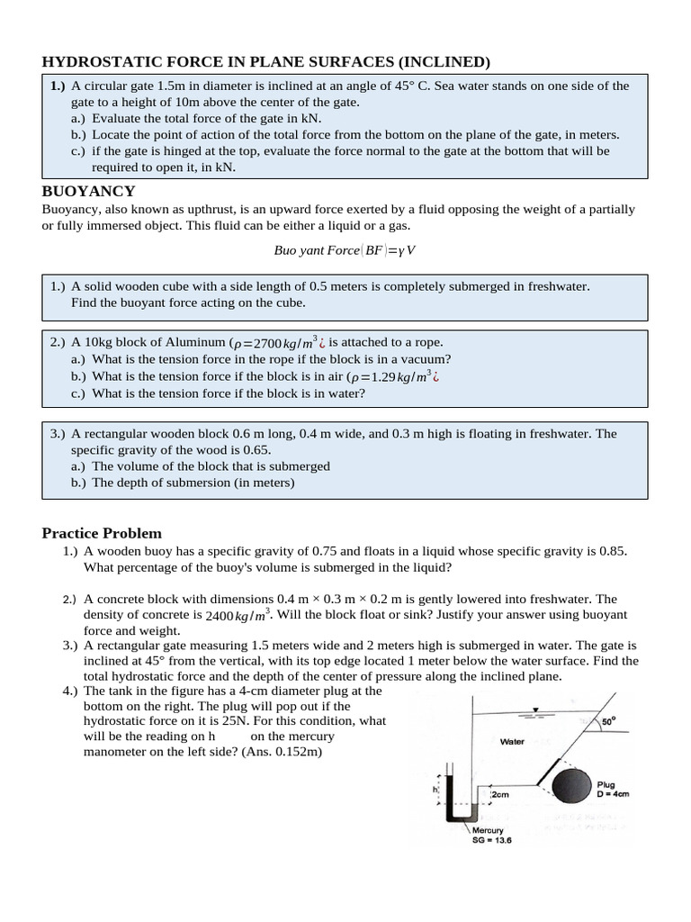 Lecture 4 Hydraulics Bouyancy | PDF | Buoyancy | Continuum Mechanics