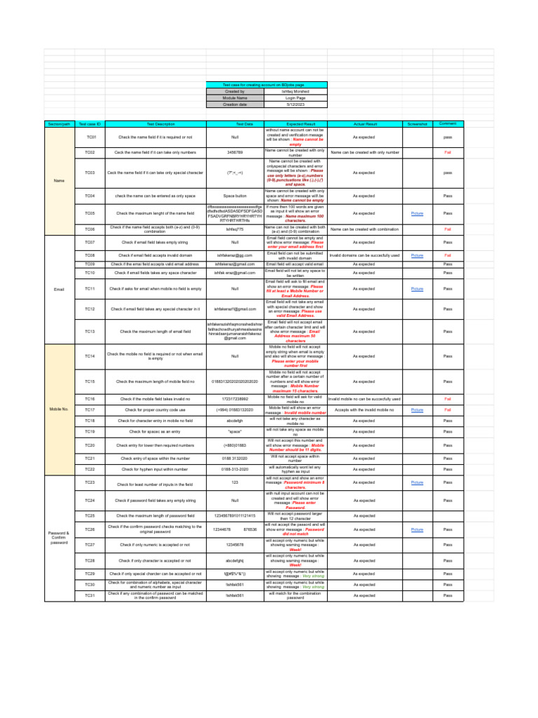 Test Case For Creating Account On BDjobs Page - Sheet1 | PDF | Software ...
