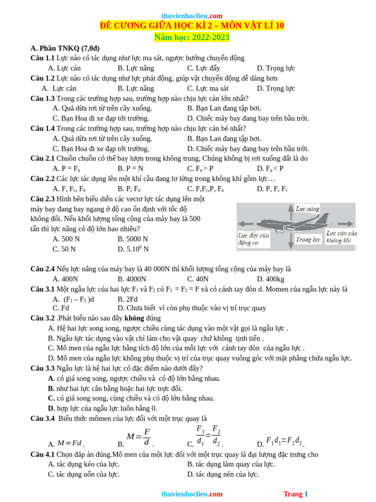 De Cuong On Tap Vat Li 10 Giua HK2 Nam 22 23 | PDF