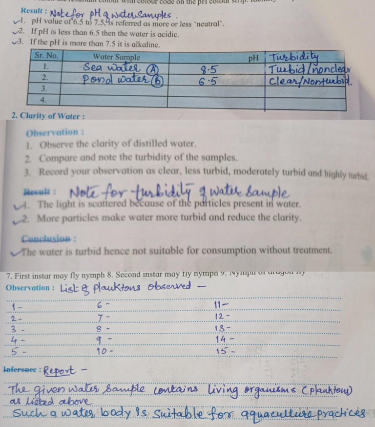 Water Samples PH, Clarity, Plankton 2 | PDF