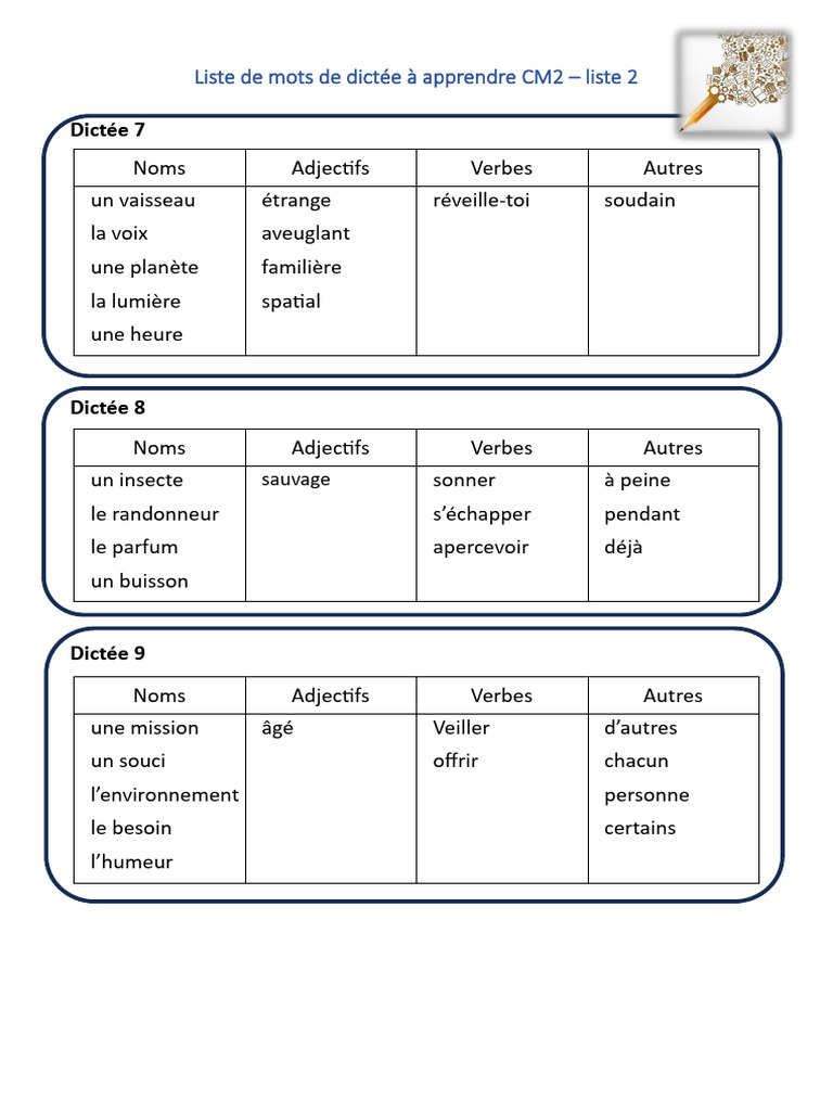 Liste de mots de dictée CM2 - 2 | PDF