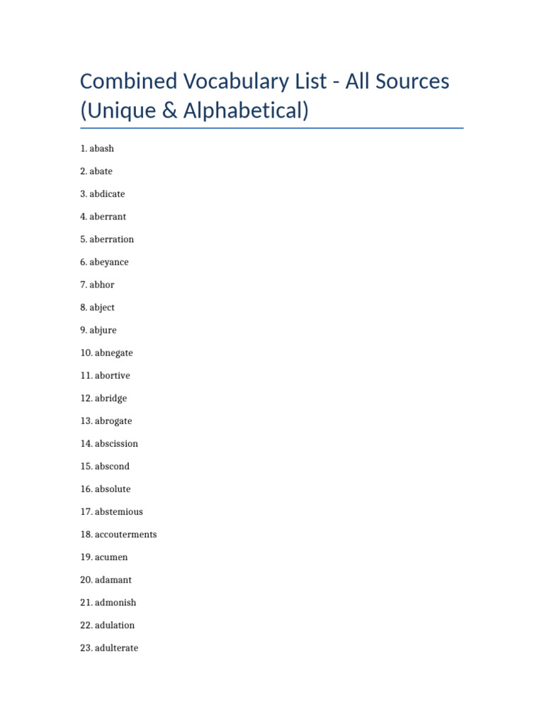 Combined All Vocab List | PDF