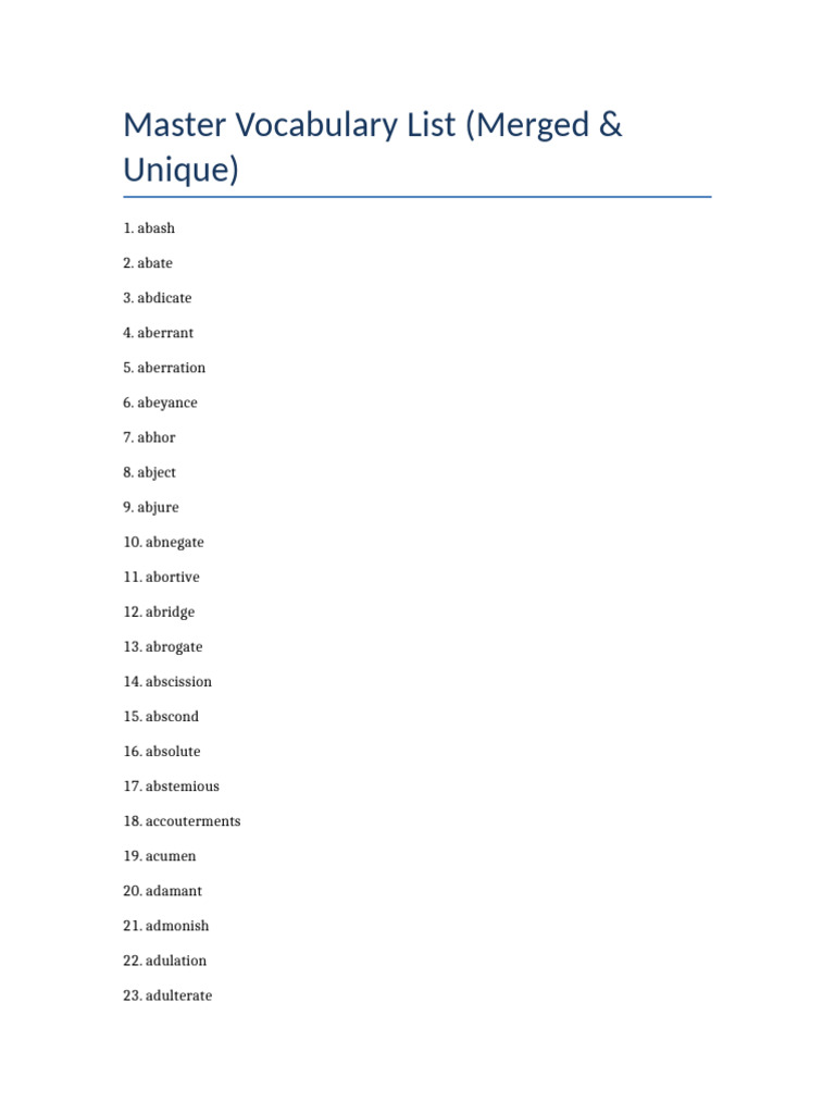 Master Vocabulary List Merged | PDF