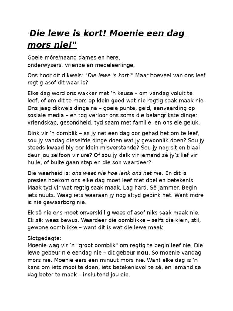 Die Lewe Is Kort | PDF