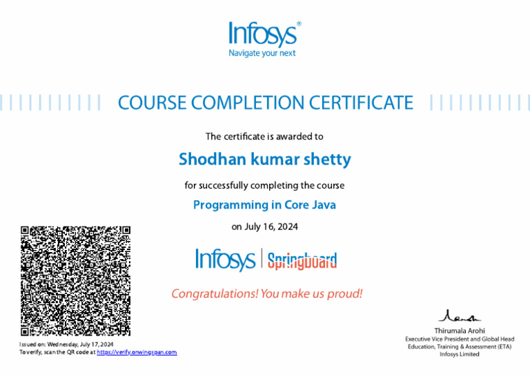 Core Java Course Completion Certificate | PDF
