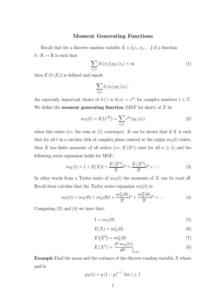 Moment Generating Functions Pdf