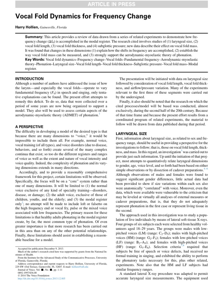 Vocal Fold Dynamics and Frequency Change | PDF | Human Voice | Larynx