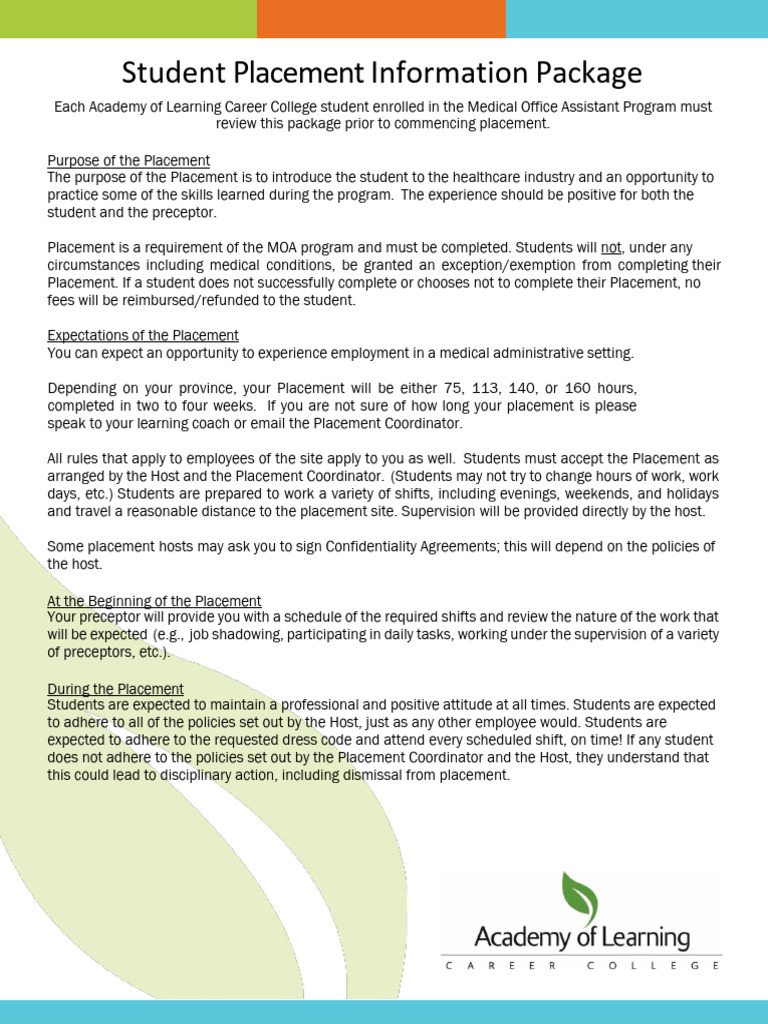 MOA Student Placement Information Package | PDF | Employment | Performance Appraisal