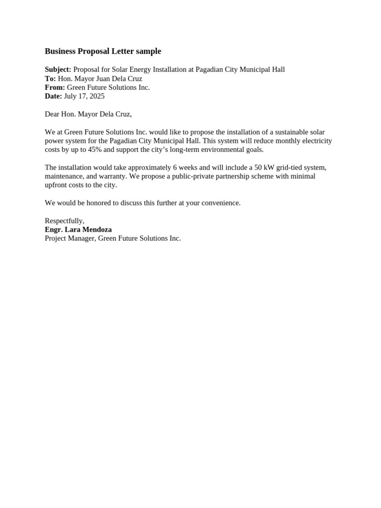 Business Proposal Letter Sample | PDF